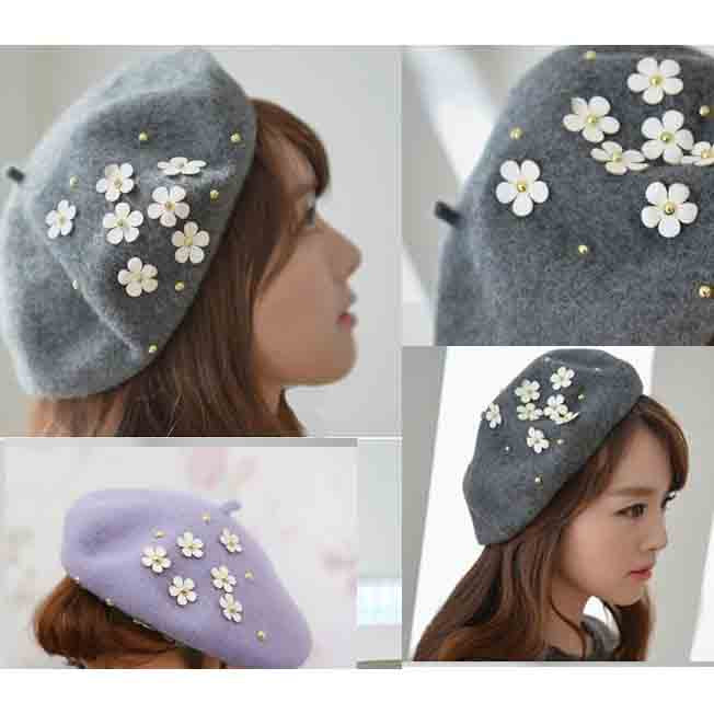 Cute Flowers Wool Berets Hats