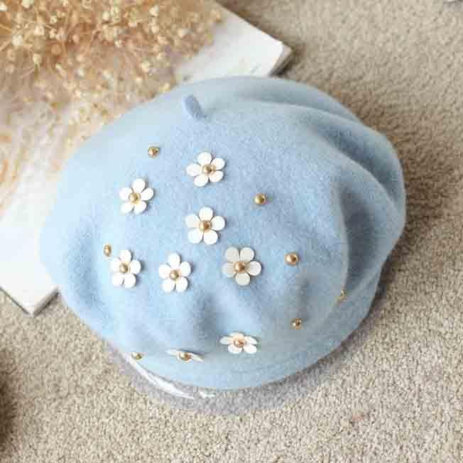 Cute Flowers Wool Berets Hats